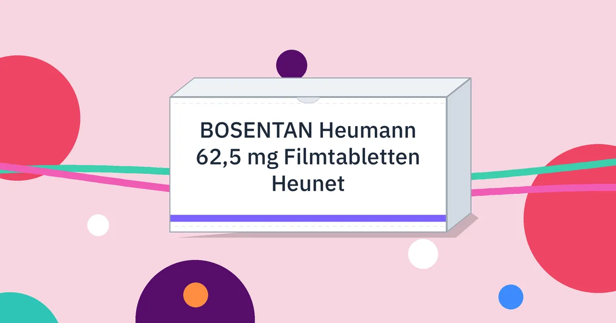Symbolbild: Packung mit der Aufschrift BOSENTAN Heumann 62,5 mg Filmtabletten Heunet (PZN 18413091) – Verfügbarkeit und Bezug in Apotheken in Frankfurt am Main