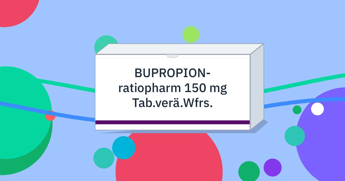 Symbolbild: Packung mit der Aufschrift BUPROPION-ratiopharm 150 mg Tab.verä.Wfrs. (PZN 14308807) – Verfügbarkeit und Bezug in Apotheken in Frankfurt am Main