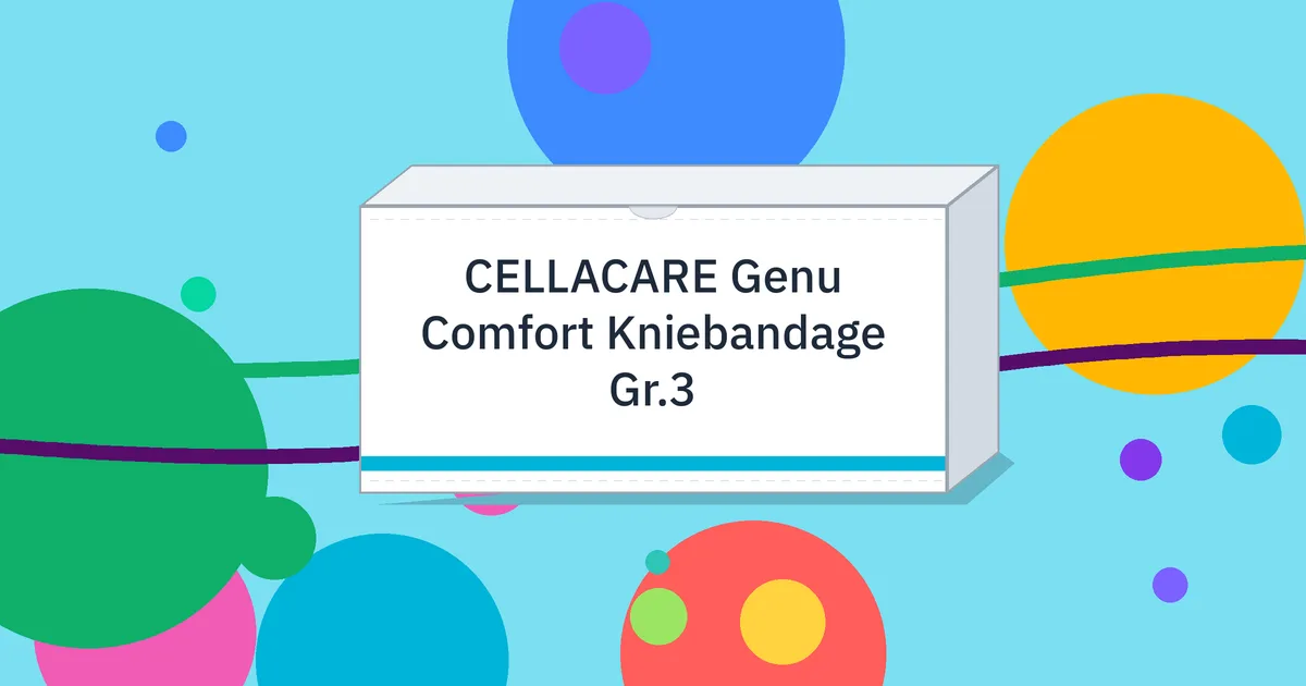 Symbolbild: Packung mit der Aufschrift CELLACARE Genu Comfort Kniebandage Gr.3 (PZN 20549722) – Verfügbarkeit und Bezug in Apotheken in Frankfurt am Main