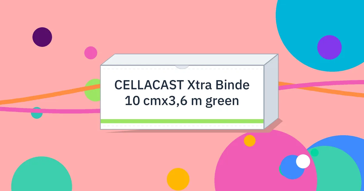 Symbolbild: Packung mit der Aufschrift CELLACAST Xtra Binde 10 cmx3,6 m green (PZN 11381910) – Verfügbarkeit und Bezug in Apotheken in Frankfurt am Main