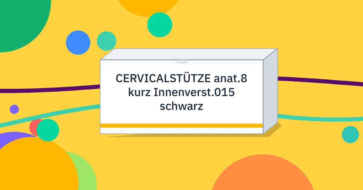 Symbolbild: Packung mit der Aufschrift CERVICALSTÜTZE anat.8 kurz Innenverst.015 schwarz (PZN 10233372) – Verfügbarkeit und Bezug in Apotheken in Frankfurt am Main