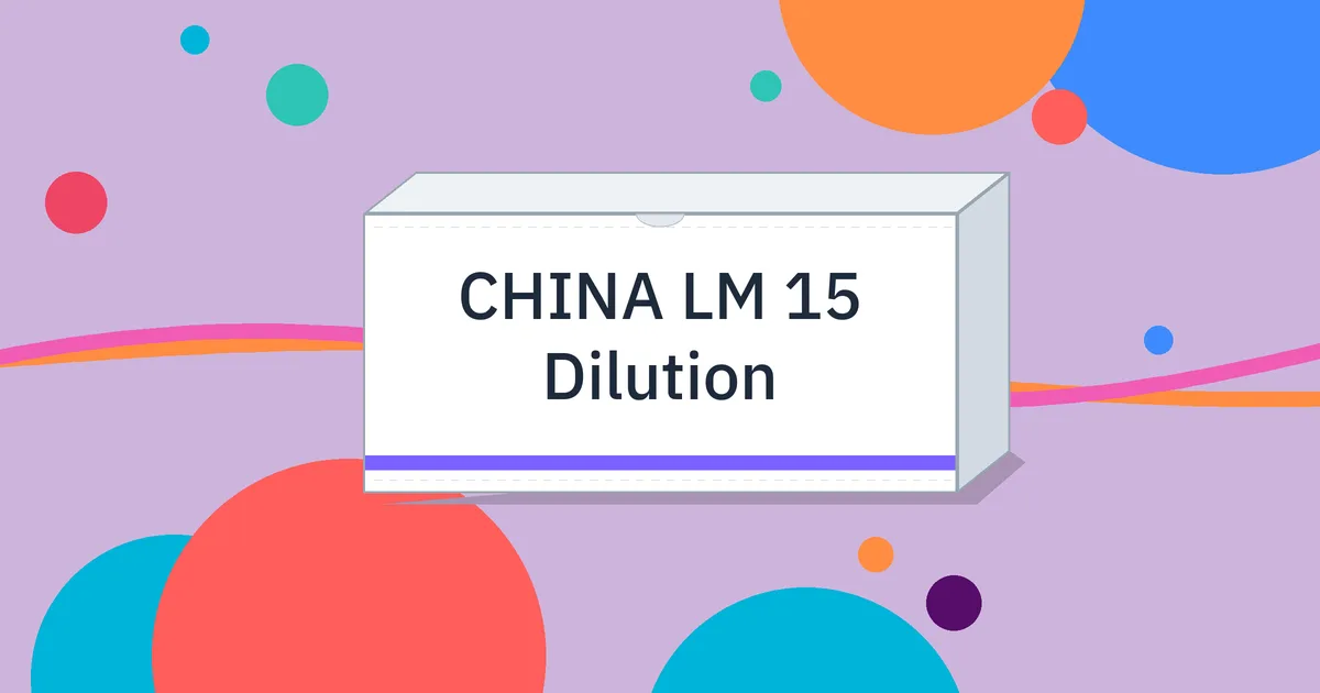 Symbolbild: Packung mit der Aufschrift CHINA LM 15 Dilution (PZN 12813837) – Verfügbarkeit und Bezug in Apotheken in Frankfurt am Main