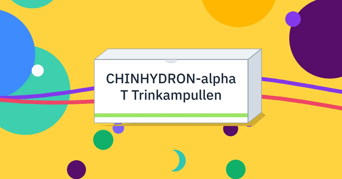 Symbolbild: Packung mit der Aufschrift CHINHYDRON-alpha T Trinkampullen (PZN 10219892) – Verfügbarkeit und Bezug in Apotheken in Frankfurt am Main