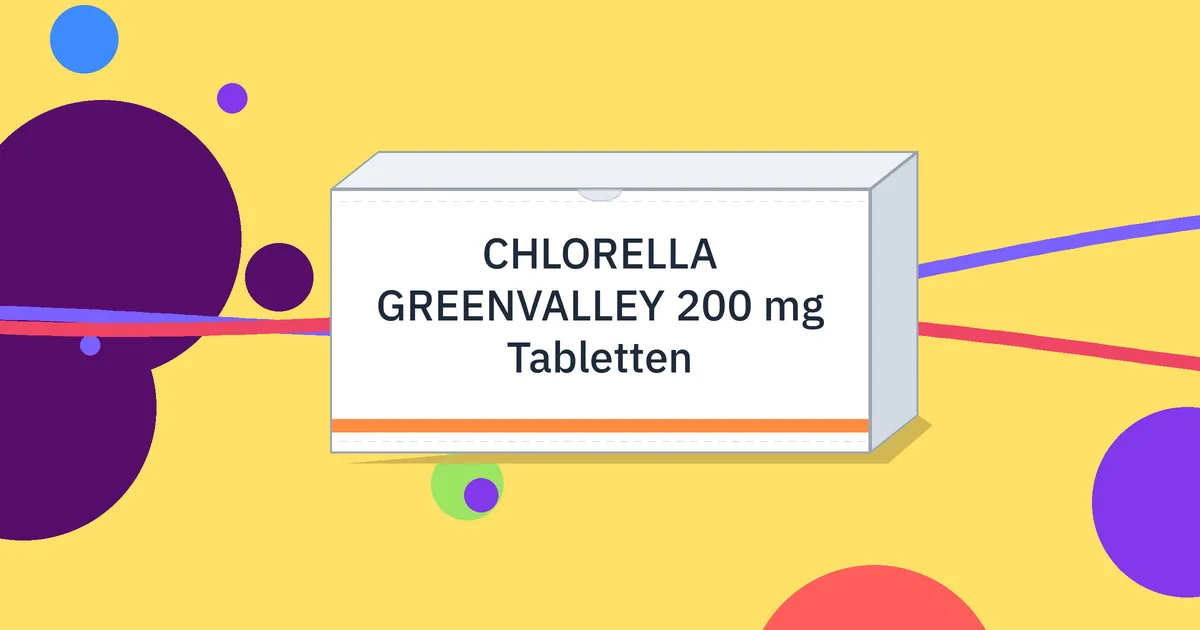 Symbolbild: Packung mit der Aufschrift CHLORELLA GREENVALLEY 200 mg Tabletten (PZN 03211217) – Verfügbarkeit und Bezug in Apotheken in Frankfurt am Main