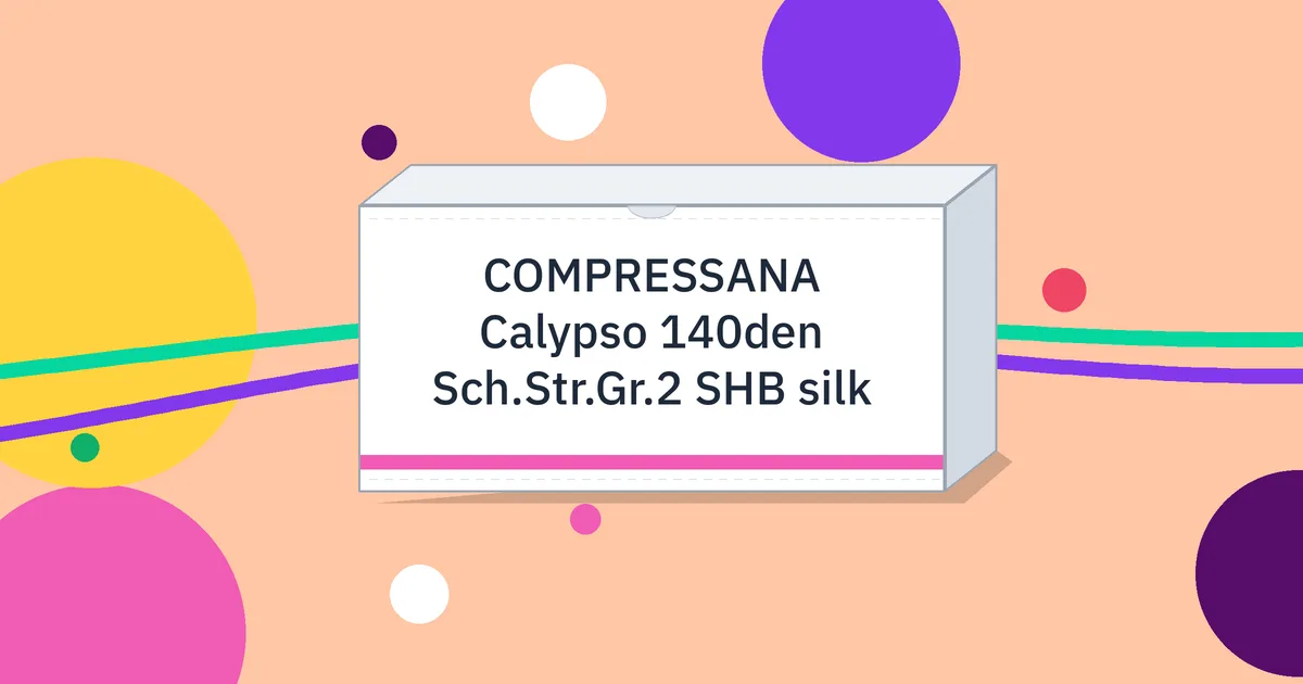 Symbolbild: Packung mit der Aufschrift COMPRESSANA Calypso 140den Sch.Str.Gr.2 SHB silk (PZN 03115637) – Verfügbarkeit und Bezug in Apotheken in Frankfurt am Main