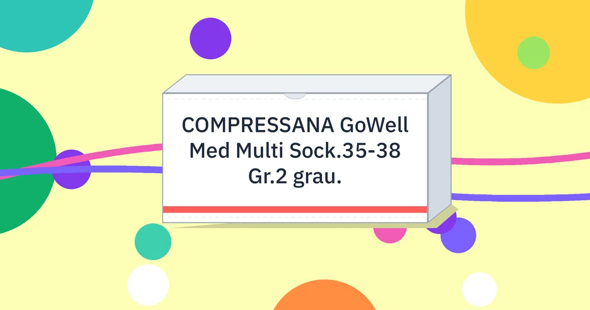 Symbolbild: Packung mit der Aufschrift COMPRESSANA GoWell Med Multi Sock.35-38 Gr.2 grau. (PZN 03116200) – Verfügbarkeit und Bezug in Apotheken in Frankfurt am Main