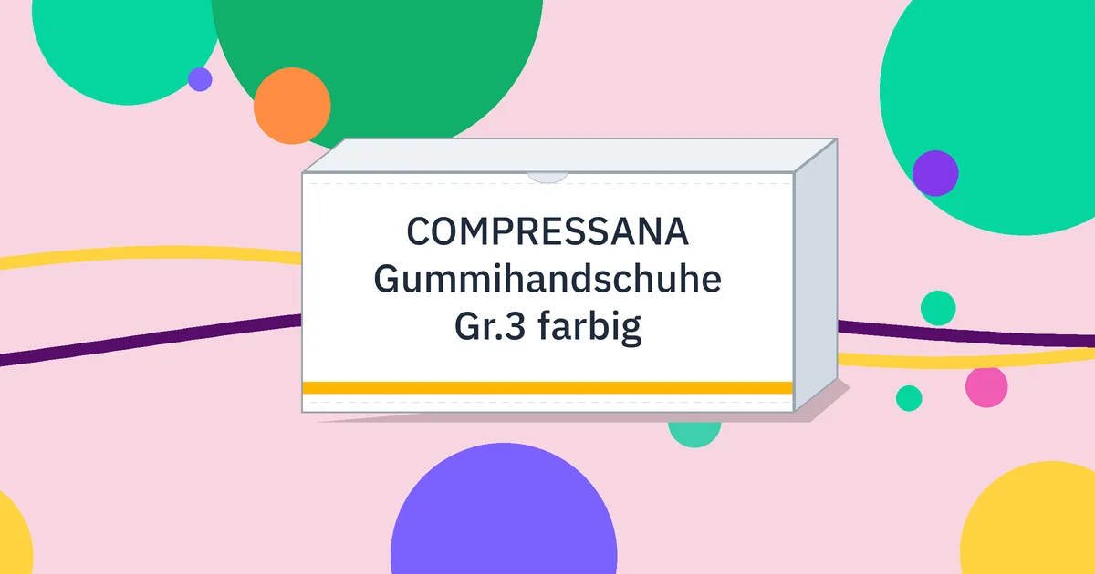 Symbolbild: Packung mit der Aufschrift COMPRESSANA Gummihandschuhe Gr.3 farbig (PZN 03415635) – Verfügbarkeit und Bezug in Apotheken in Frankfurt am Main