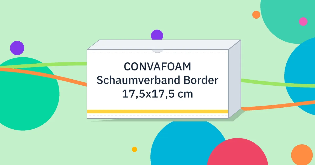 Symbolbild: Packung mit der Aufschrift CONVAFOAM Schaumverband Border 17,5x17,5 cm (PZN 20101476) – Verfügbarkeit und Bezug in Apotheken in Frankfurt am Main