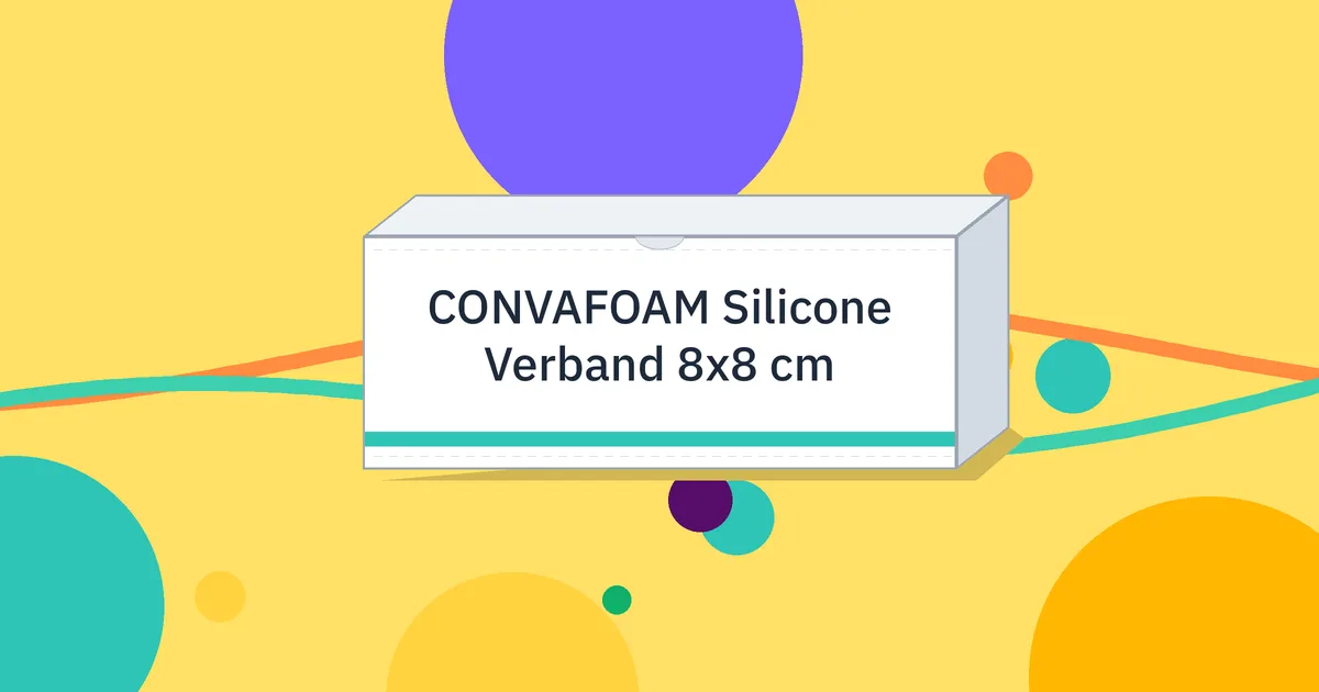 Symbolbild: Packung mit der Aufschrift CONVAFOAM Silicone Verband 8x8 cm (PZN 19768270) – Verfügbarkeit und Bezug in Apotheken in Frankfurt am Main