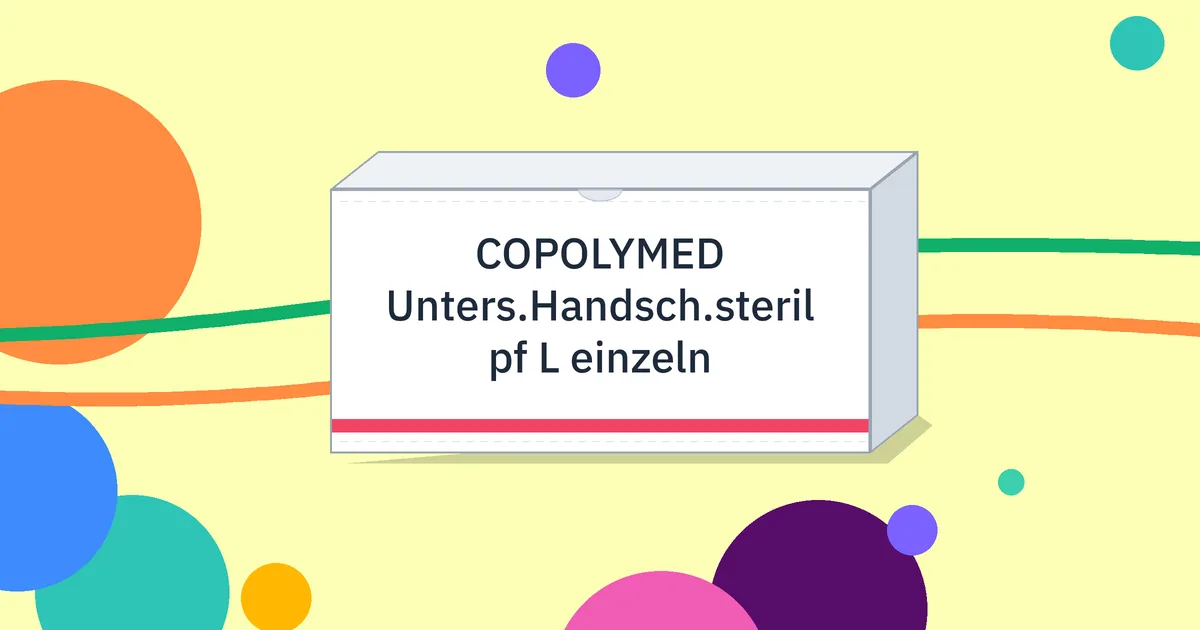 Symbolbild: Packung mit der Aufschrift COPOLYMED Unters.Handsch.steril pf L einzeln (PZN 03896215) – Verfügbarkeit und Bezug in Apotheken in Frankfurt am Main