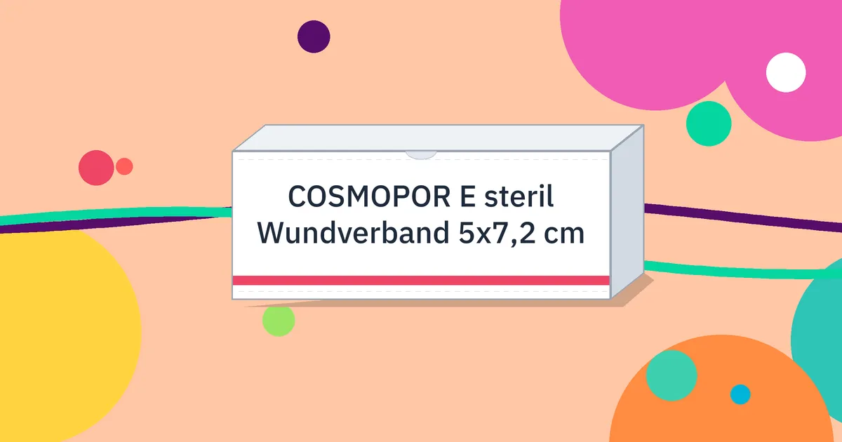 Symbolbild: Packung mit der Aufschrift COSMOPOR E steril Wundverband 5x7,2 cm (PZN 13816795) – Verfügbarkeit und Bezug in Apotheken in Frankfurt am Main