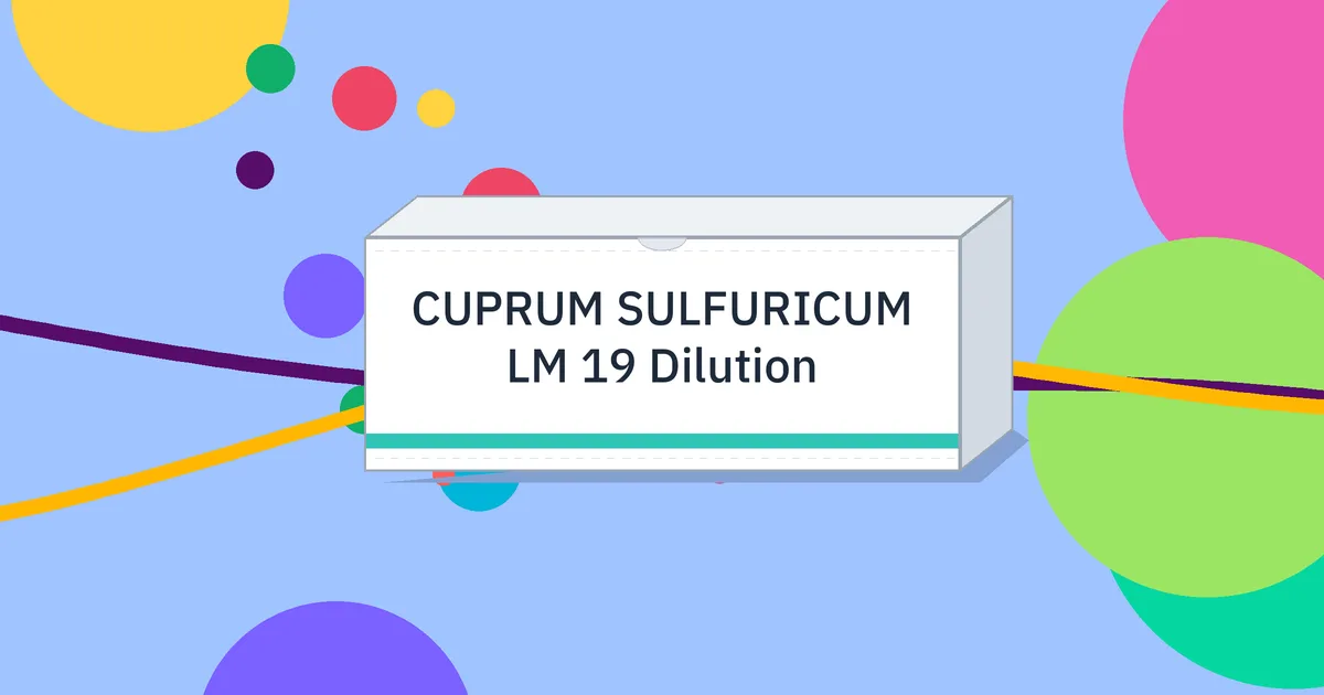 Symbolbild: Packung mit der Aufschrift CUPRUM SULFURICUM LM 19 Dilution (PZN 12839110) – Verfügbarkeit und Bezug in Apotheken in Frankfurt am Main