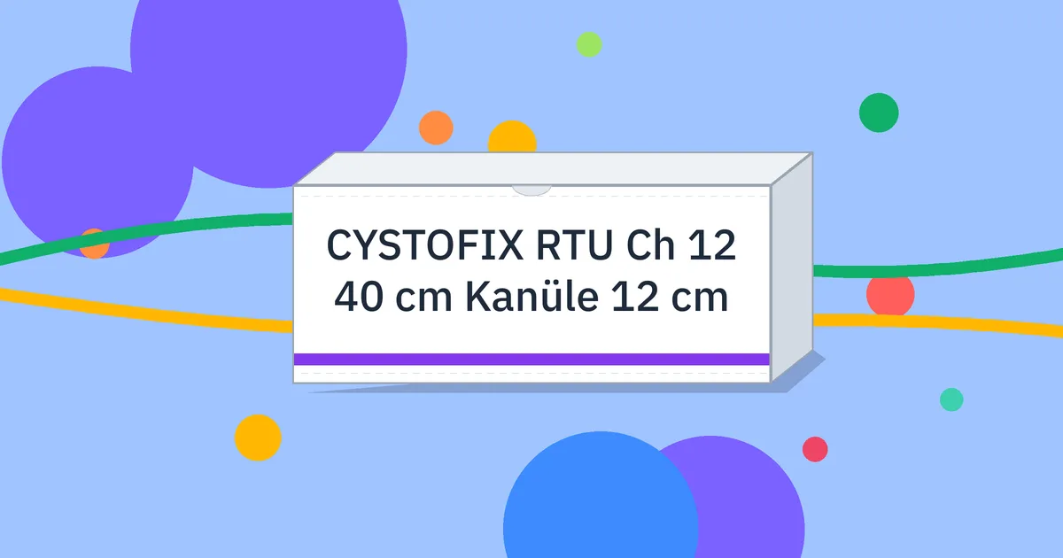 Symbolbild: Packung mit der Aufschrift CYSTOFIX RTU Ch 12 40 cm Kanüle 12 cm (PZN 11584820) – Verfügbarkeit und Bezug in Apotheken in Frankfurt am Main