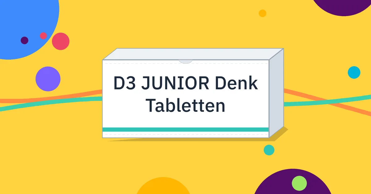 Symbolbild: Packung mit der Aufschrift D3 JUNIOR Denk Tabletten (PZN 16703399) – Verfügbarkeit und Bezug in Apotheken in Frankfurt am Main