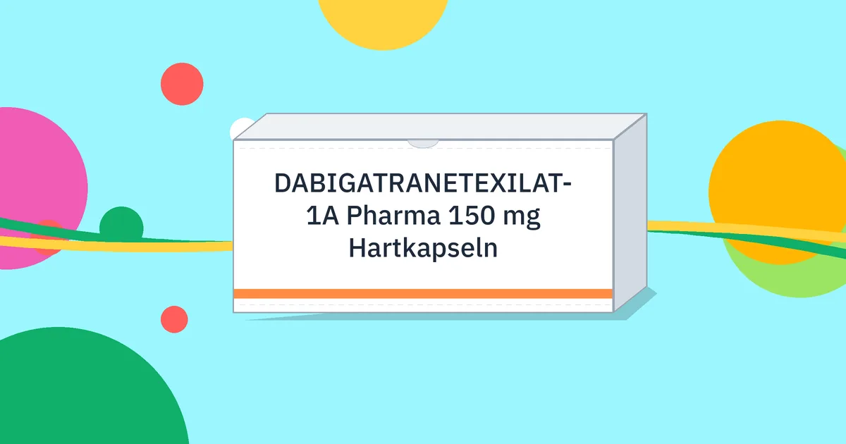 Symbolbild: Packung mit der Aufschrift DABIGATRANETEXILAT-1A Pharma 150 mg Hartkapseln (PZN 18121359) – Verfügbarkeit und Bezug in Apotheken in Frankfurt am Main
