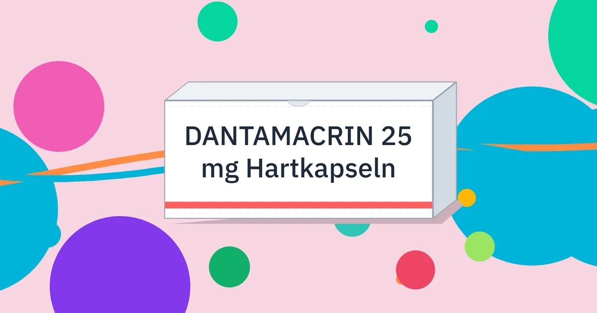 Symbolbild: Packung mit der Aufschrift DANTAMACRIN 25 mg Hartkapseln (PZN 01982809) – Verfügbarkeit und Bezug in Apotheken in Frankfurt am Main