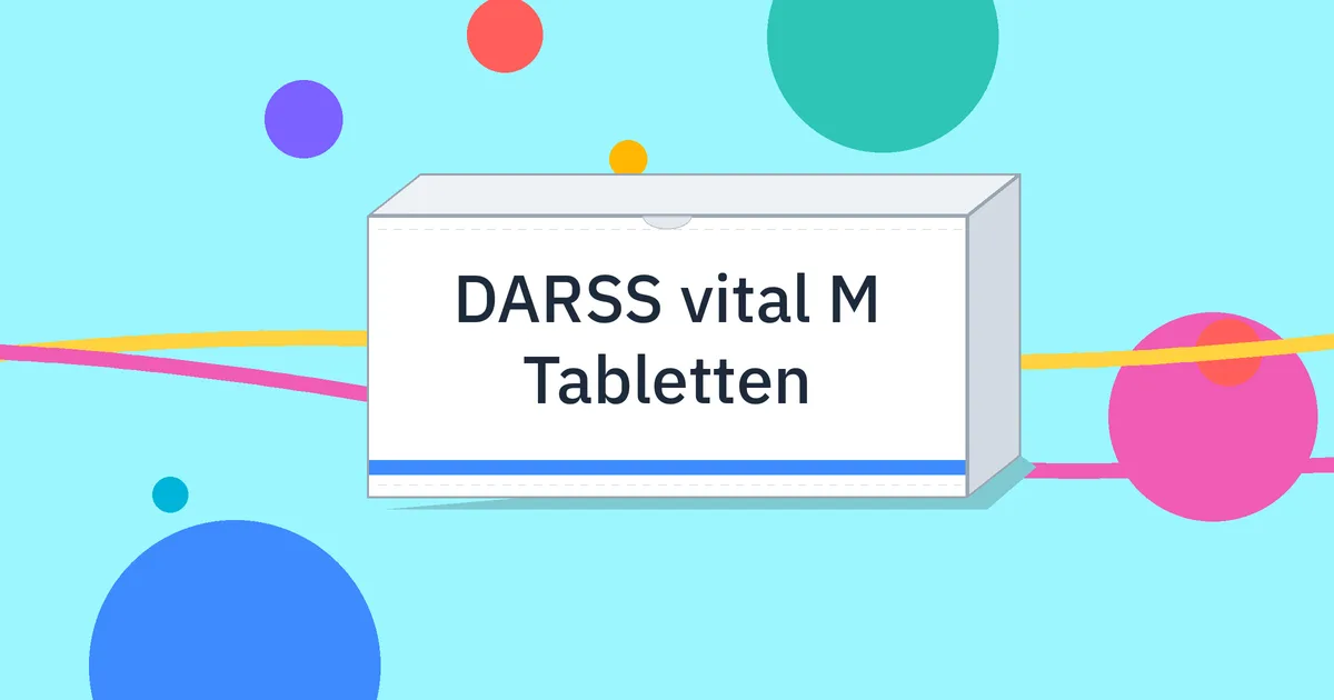 Symbolbild: Packung mit der Aufschrift DARSS vital M Tabletten (PZN 12442513) – Verfügbarkeit und Bezug in Apotheken in Frankfurt am Main