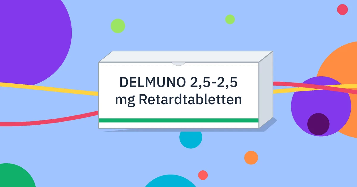 Symbolbild: Packung mit der Aufschrift DELMUNO 2,5-2,5 mg Retardtabletten (PZN 13153283) – Verfügbarkeit und Bezug in Apotheken in Frankfurt am Main