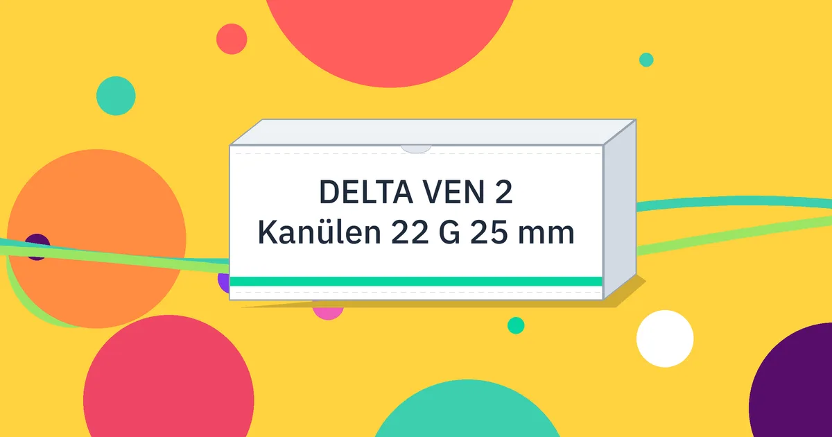 Symbolbild: Packung mit der Aufschrift DELTA VEN 2 Kanülen 22 G 25 mm (PZN 07757835) – Verfügbarkeit und Bezug in Apotheken in Frankfurt am Main