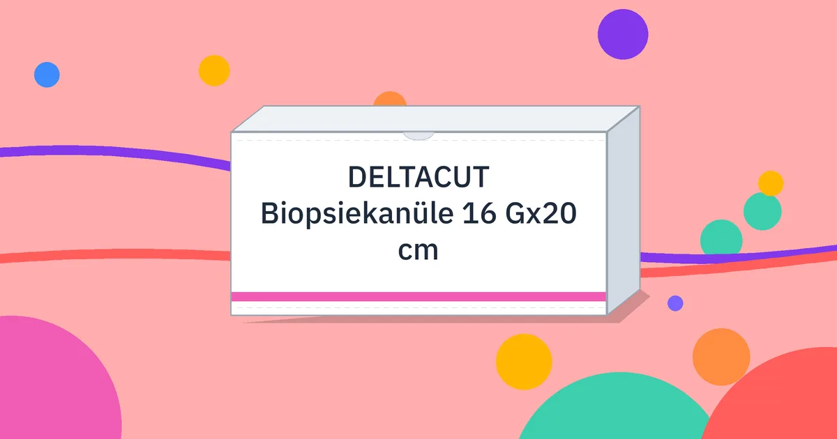 Symbolbild: Packung mit der Aufschrift DELTACUT Biopsiekanüle 16 Gx20 cm (PZN 06935890) – Verfügbarkeit und Bezug in Apotheken in Frankfurt am Main