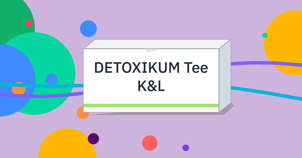 Symbolbild: Packung mit der Aufschrift DETOXIKUM Tee K&L (PZN 16900361) – Verfügbarkeit und Bezug in Apotheken in Frankfurt am Main