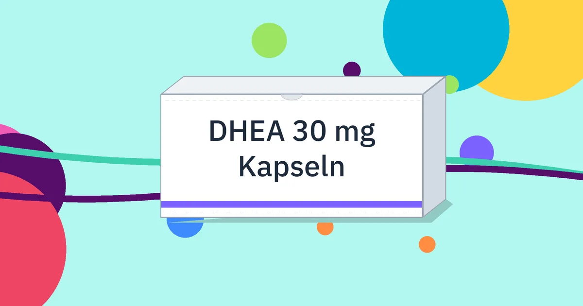 Symbolbild: Packung mit der Aufschrift DHEA 30 mg Kapseln (PZN 18718100) – Verfügbarkeit und Bezug in Apotheken in Frankfurt am Main