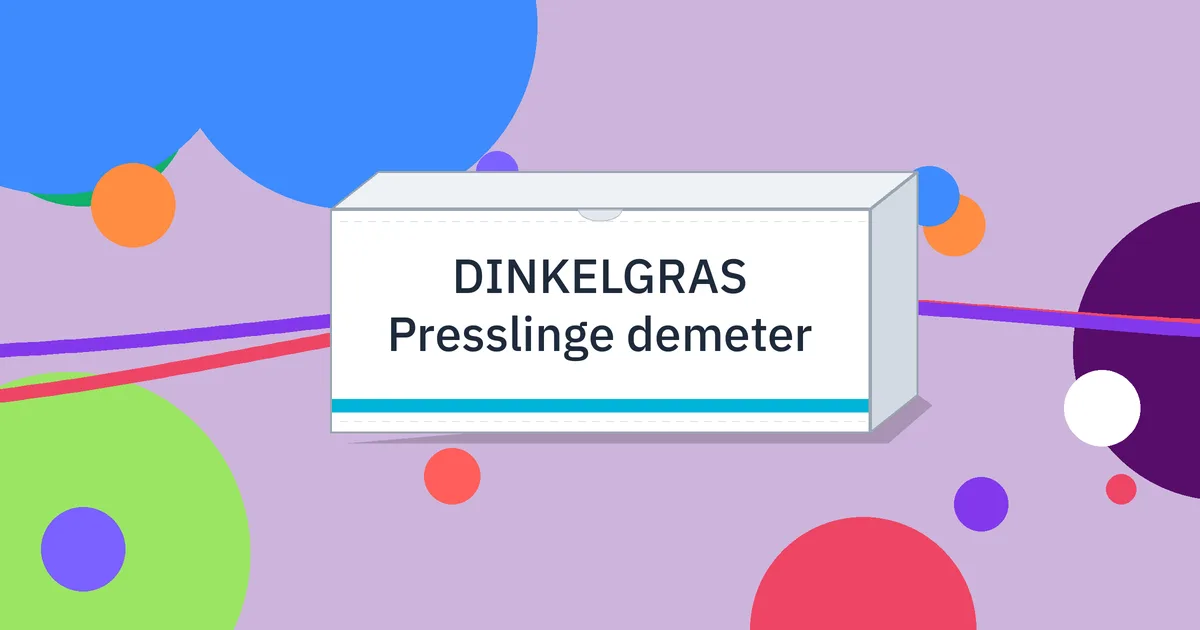 Symbolbild: Packung mit der Aufschrift DINKELGRAS Presslinge demeter (PZN 12648628) – Verfügbarkeit und Bezug in Apotheken in Frankfurt am Main