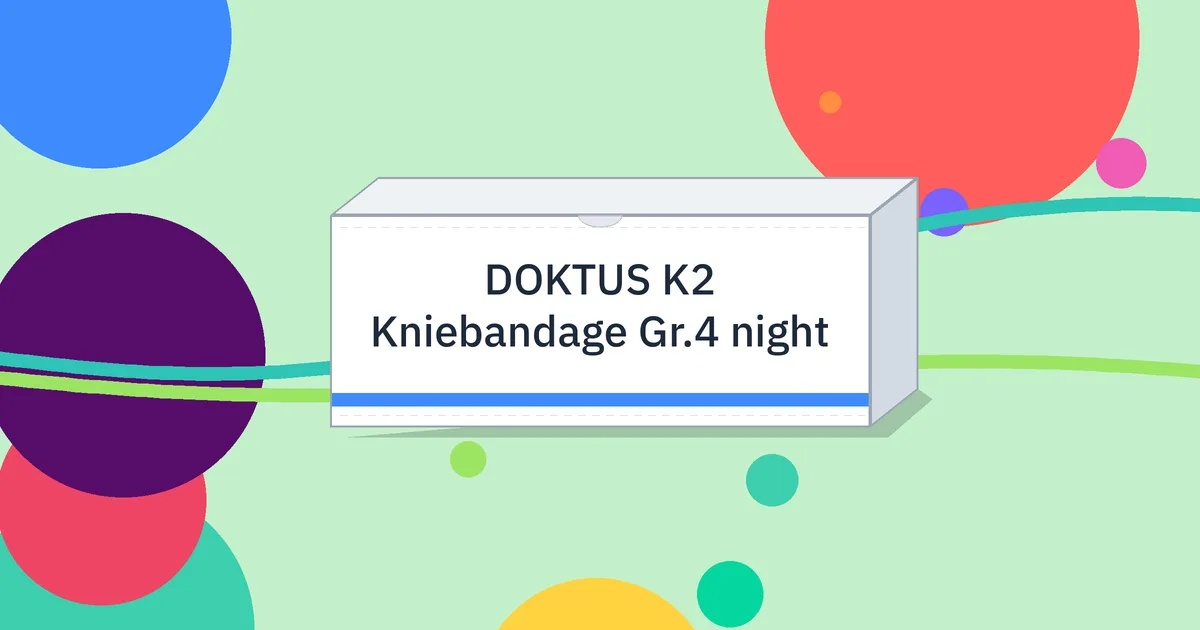 Symbolbild: Packung mit der Aufschrift DOKTUS K2 Kniebandage Gr.4 night (PZN 03310190) – Verfügbarkeit und Bezug in Apotheken in Frankfurt am Main