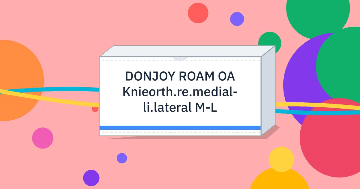 Symbolbild: Packung mit der Aufschrift DONJOY ROAM OA Knieorth.re.medial-li.lateral M-L (PZN 19378333) – Verfügbarkeit und Bezug in Apotheken in Frankfurt am Main