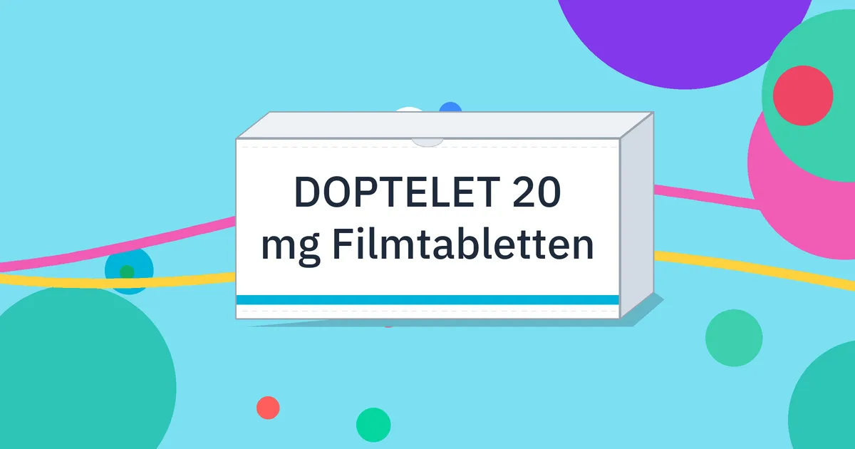 Symbolbild: Packung mit der Aufschrift DOPTELET 20 mg Filmtabletten (PZN 17899453) – Verfügbarkeit und Bezug in Apotheken in Frankfurt am Main