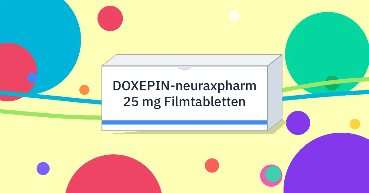 Symbolbild: Packung mit der Aufschrift DOXEPIN-neuraxpharm 25 mg Filmtabletten (PZN 04815377) – Verfügbarkeit und Bezug in Apotheken in Frankfurt am Main