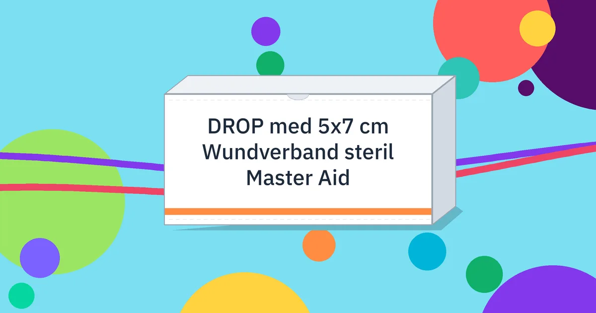 Symbolbild: Packung mit der Aufschrift DROP med 5x7 cm Wundverband steril Master Aid (PZN 00955851) – Verfügbarkeit und Bezug in Apotheken in Frankfurt am Main