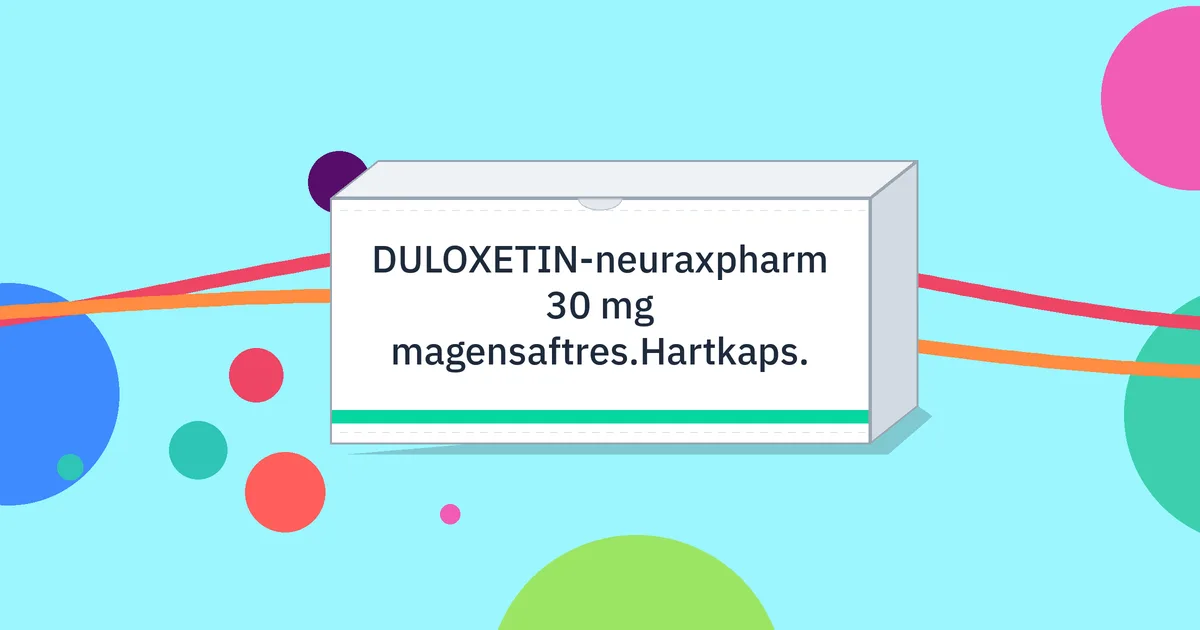Symbolbild: Packung mit der Aufschrift DULOXETIN-neuraxpharm 30 mg magensaftres.Hartkaps. (PZN 11002255) – Verfügbarkeit und Bezug in Apotheken in Frankfurt am Main