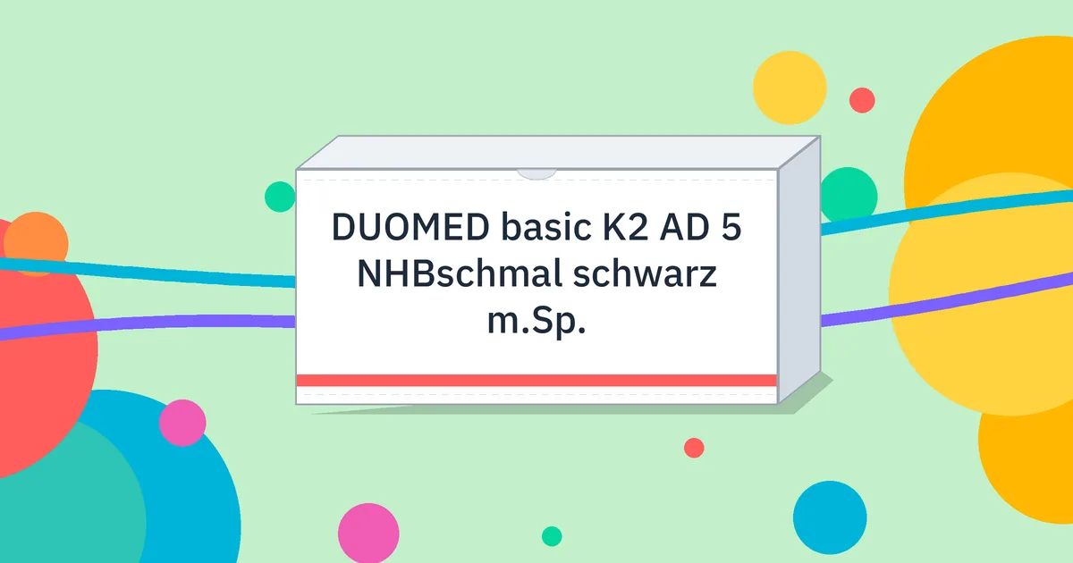 Symbolbild: Packung mit der Aufschrift DUOMED basic K2 AD 5 NHBschmal schwarz m.Sp. (PZN 20907239) – Verfügbarkeit und Bezug in Apotheken in Frankfurt am Main