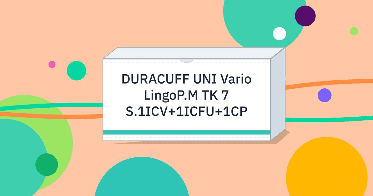 Symbolbild: Packung mit der Aufschrift DURACUFF UNI Vario LingoP.M TK 7 S.1ICV+1ICFU+1CP (PZN 16031037) – Verfügbarkeit und Bezug in Apotheken in Frankfurt am Main