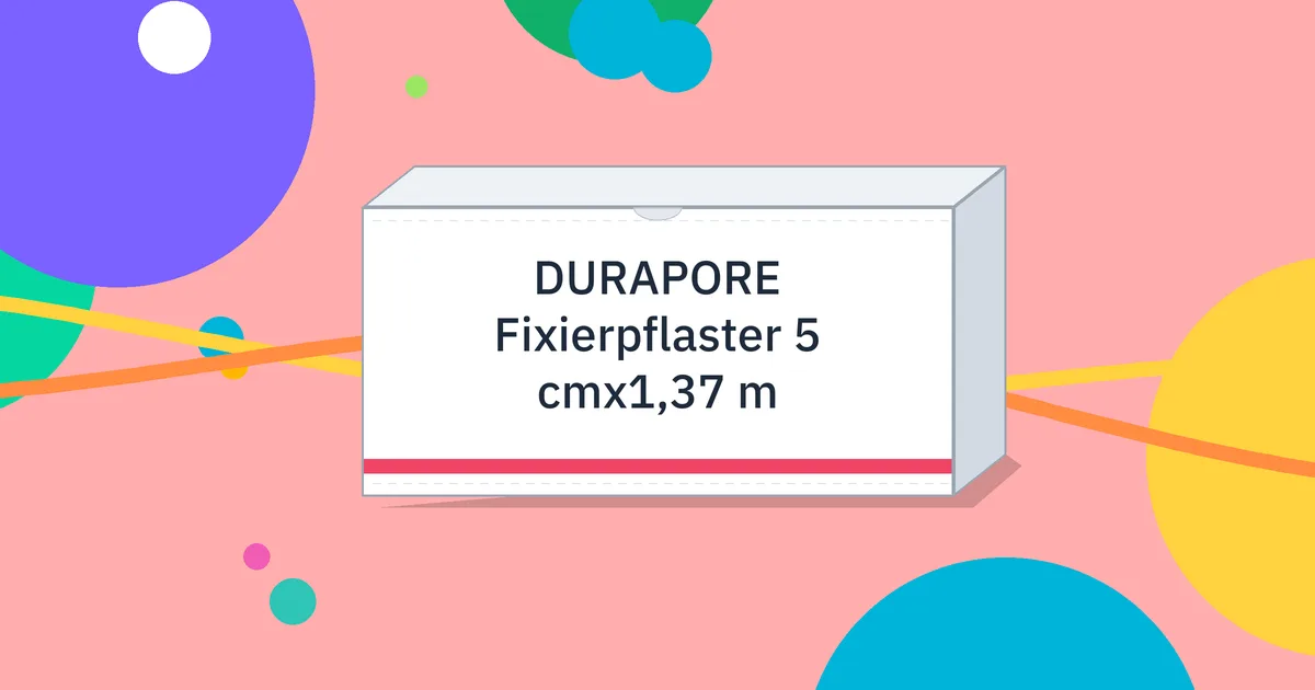 Symbolbild: Packung mit der Aufschrift DURAPORE Fixierpflaster 5 cmx1,37 m (PZN 17931582) – Verfügbarkeit und Bezug in Apotheken in Frankfurt am Main