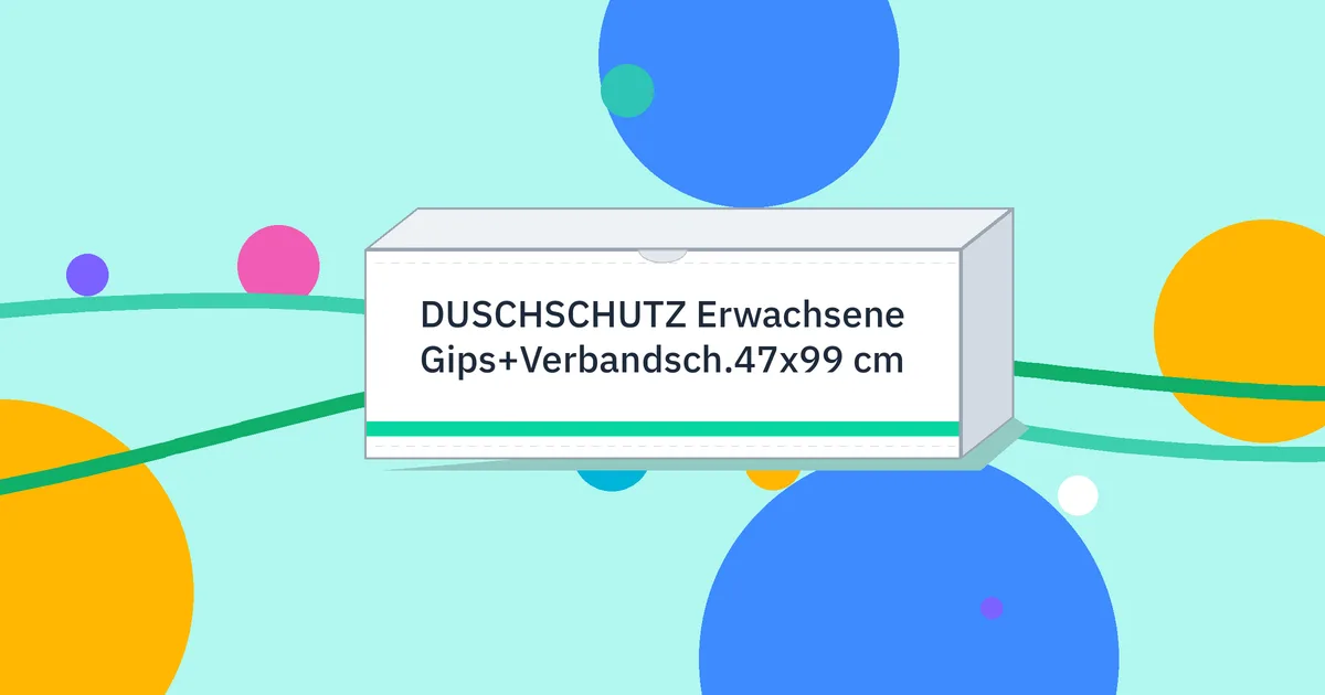 Symbolbild: Packung mit der Aufschrift DUSCHSCHUTZ Erwachsene Gips+Verbandsch.47x99 cm (PZN 11147663) – Verfügbarkeit und Bezug in Apotheken in Frankfurt am Main