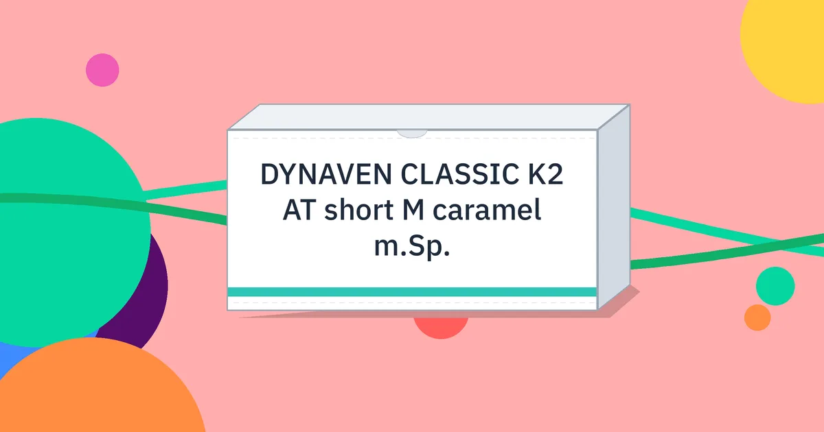 Symbolbild: Packung mit der Aufschrift DYNAVEN CLASSIC K2 AT short M caramel m.Sp. (PZN 18419308) – Verfügbarkeit und Bezug in Apotheken in Frankfurt am Main