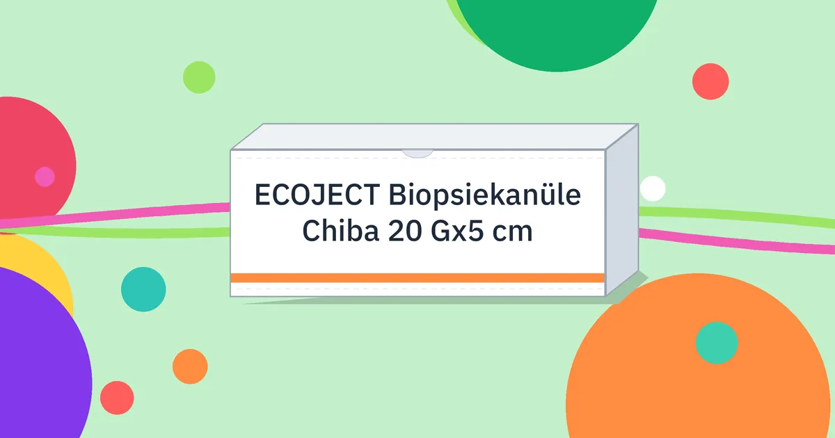 Symbolbild: Packung mit der Aufschrift ECOJECT Biopsiekanüle Chiba 20 Gx5 cm (PZN 06125168) – Verfügbarkeit und Bezug in Apotheken in Frankfurt am Main