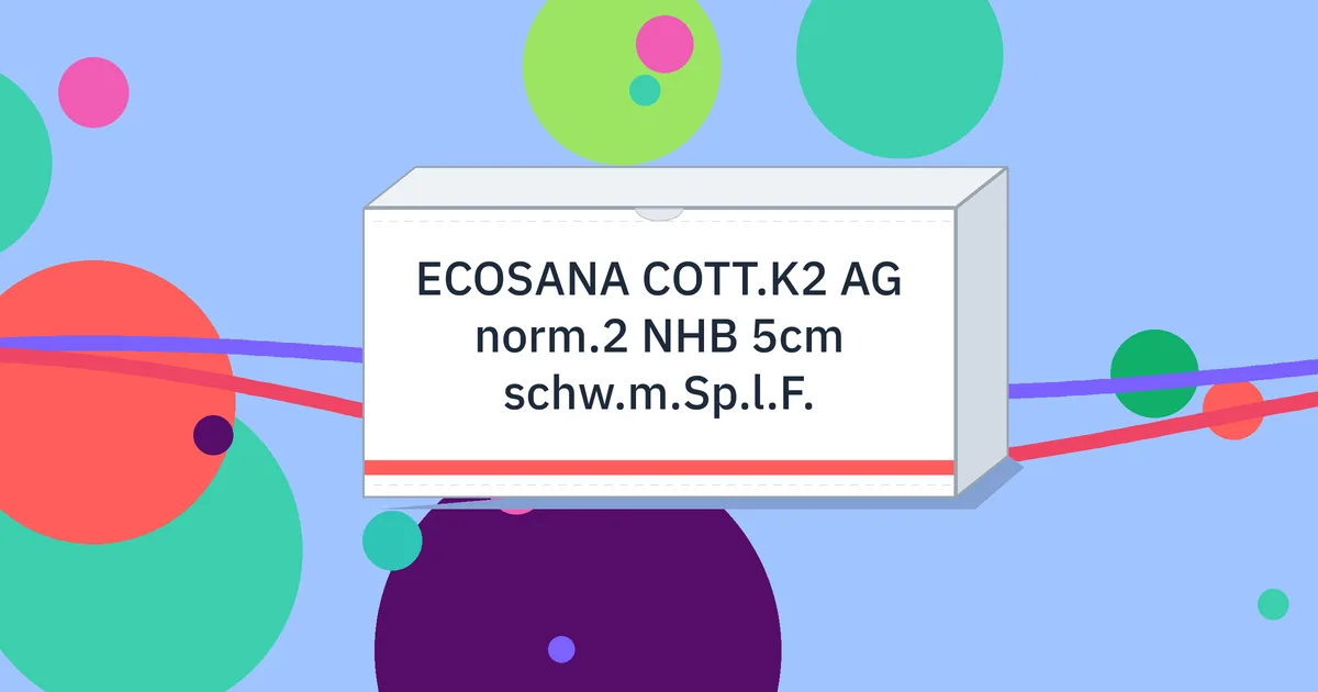 Symbolbild: Packung mit der Aufschrift ECOSANA COTT.K2 AG norm.2 NHB 5cm schw.m.Sp.l.F. (PZN 16948847) – Verfügbarkeit und Bezug in Apotheken in Frankfurt am Main