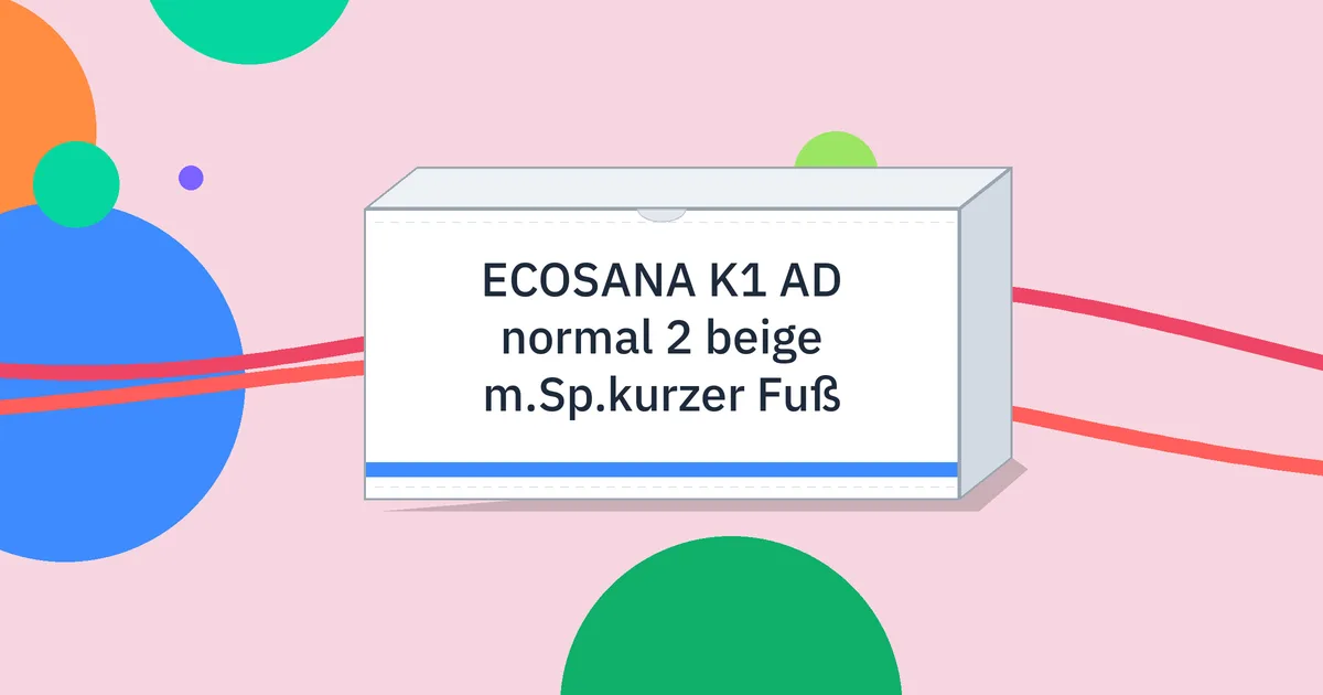 Symbolbild: Packung mit der Aufschrift ECOSANA K1 AD normal 2 beige m.Sp.kurzer Fuß (PZN 04724462) – Verfügbarkeit und Bezug in Apotheken in Frankfurt am Main