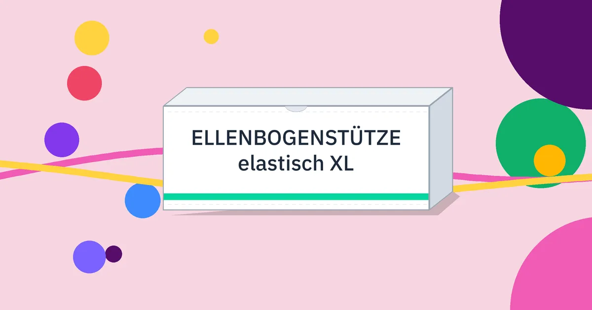 Symbolbild: Packung mit der Aufschrift ELLENBOGENSTÜTZE elastisch XL (PZN 19069595) – Verfügbarkeit und Bezug in Apotheken in Frankfurt am Main
