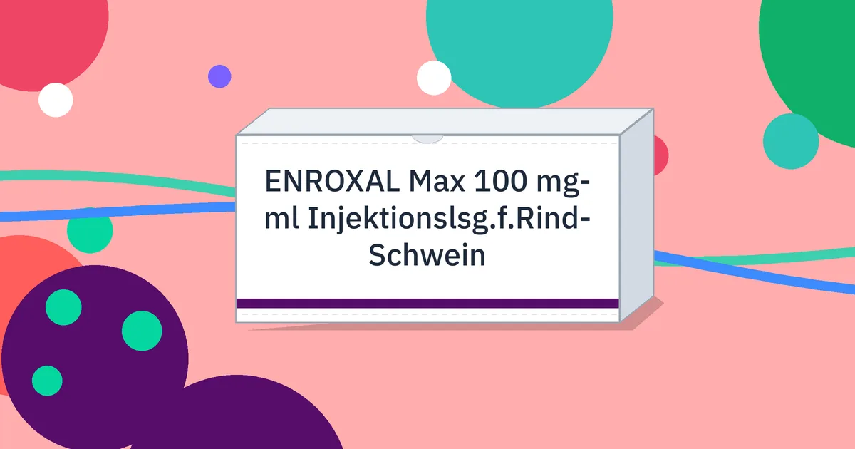 Symbolbild: Packung mit der Aufschrift ENROXAL Max 100 mg-ml Injektionslsg.f.Rind-Schwein (PZN 10231568) – Verfügbarkeit und Bezug in Apotheken in Frankfurt am Main