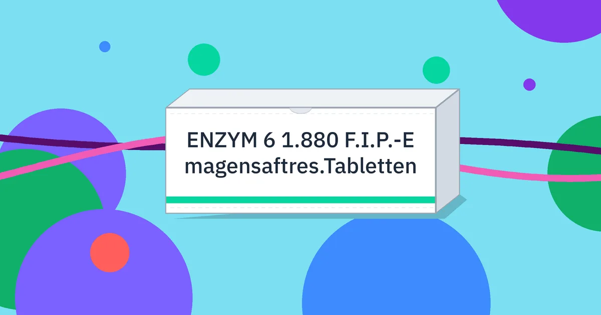 Symbolbild: Packung mit der Aufschrift ENZYM 6 1.880 F.I.P.-E magensaftres.Tabletten (PZN 05375816) – Verfügbarkeit und Bezug in Apotheken in Frankfurt am Main