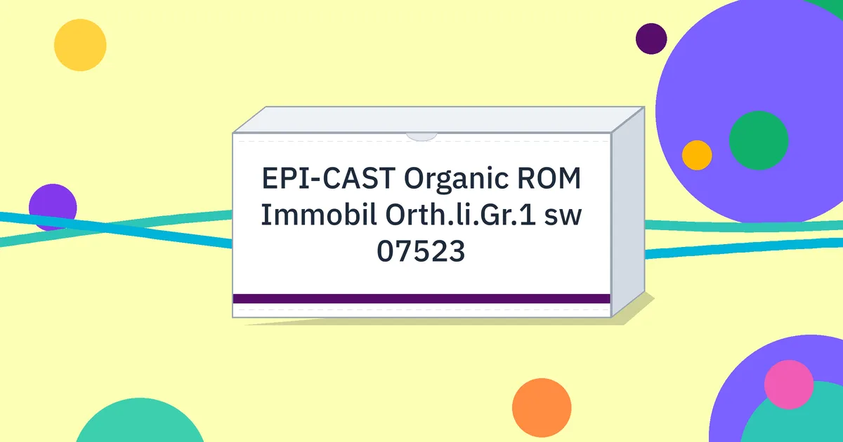 Symbolbild: Packung mit der Aufschrift EPI-CAST Organic ROM Immobil Orth.li.Gr.1 sw 07523 (PZN 20835244) – Verfügbarkeit und Bezug in Apotheken in Frankfurt am Main