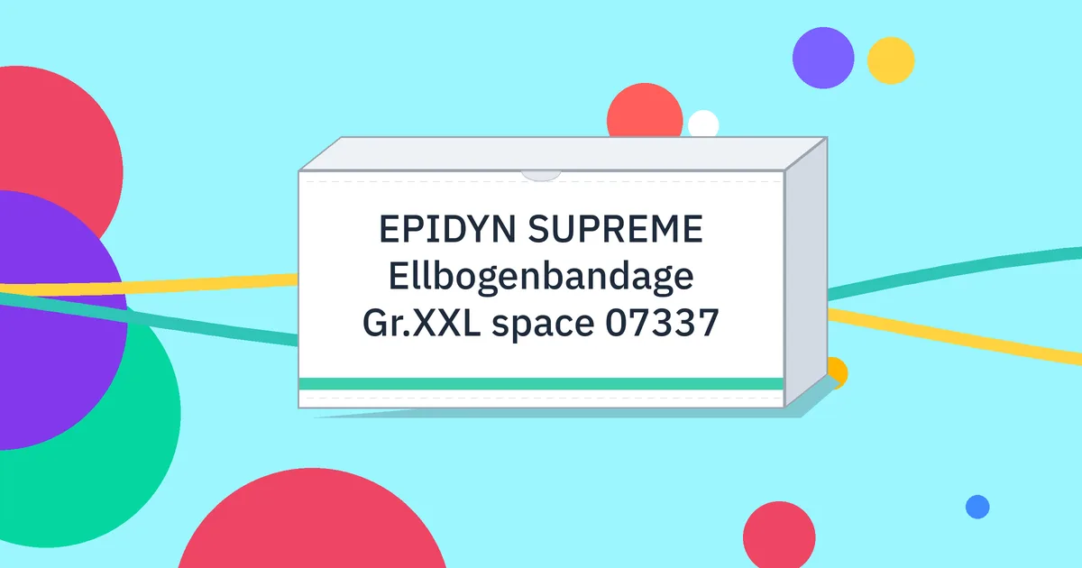 Symbolbild: Packung mit der Aufschrift EPIDYN SUPREME Ellbogenbandage Gr.XXL space 07337 (PZN 20095913) – Verfügbarkeit und Bezug in Apotheken in Frankfurt am Main