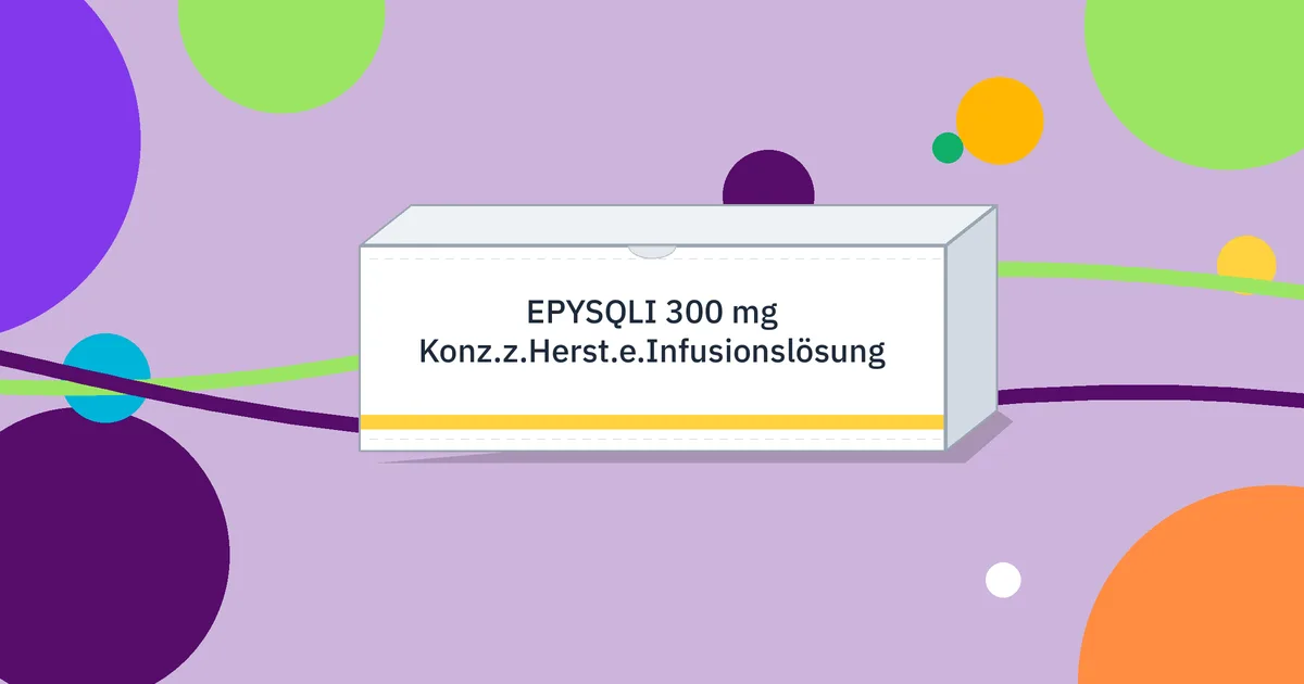 Symbolbild: Packung mit der Aufschrift EPYSQLI 300 mg Konz.z.Herst.e.Infusionslösung (PZN 20546296) – Verfügbarkeit und Bezug in Apotheken in Frankfurt am Main