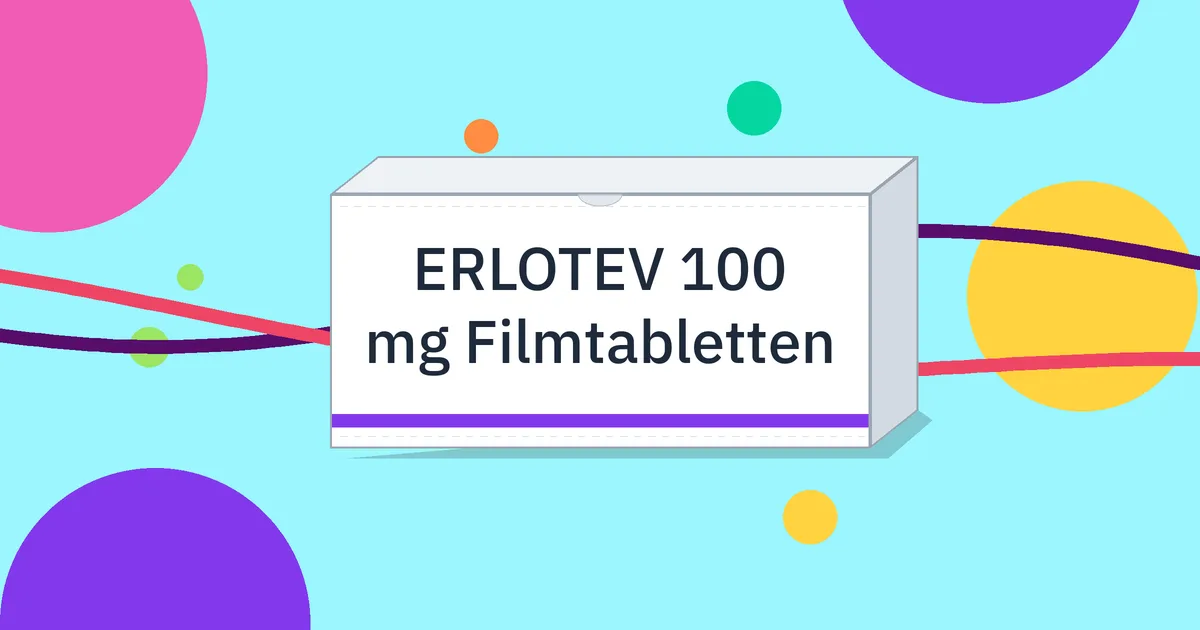 Symbolbild: Packung mit der Aufschrift ERLOTEV 100 mg Filmtabletten (PZN 16205922) – Verfügbarkeit und Bezug in Apotheken in Frankfurt am Main