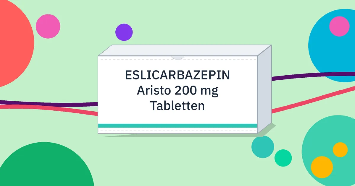 Symbolbild: Packung mit der Aufschrift ESLICARBAZEPIN Aristo 200 mg Tabletten (PZN 16850918) – Verfügbarkeit und Bezug in Apotheken in Frankfurt am Main