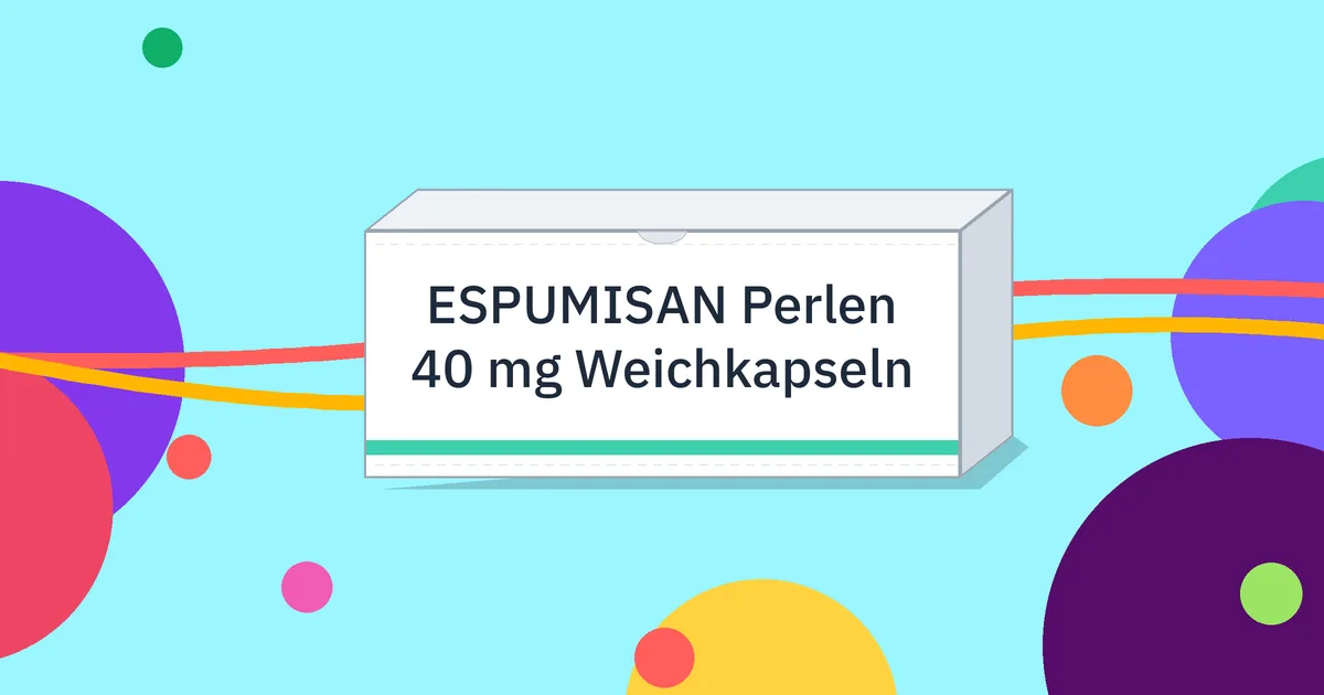 Symbolbild: Packung mit der Aufschrift ESPUMISAN Perlen 40 mg Weichkapseln (PZN 04220690) – Verfügbarkeit und Bezug in Apotheken in Frankfurt am Main